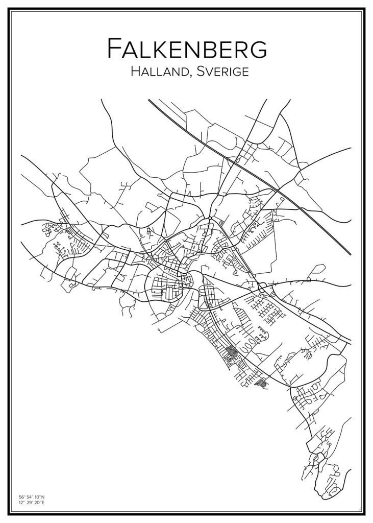 Stadskarta över Falkenberg | Handritade stadskartor och posters