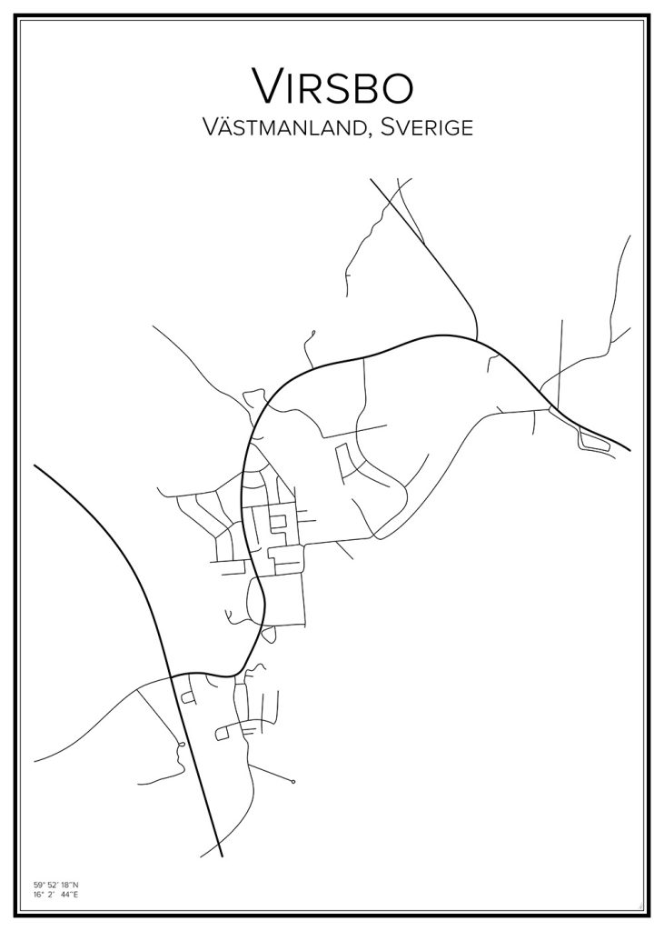 Stadskarta över Virsbo | Handritade stadskartor och posters