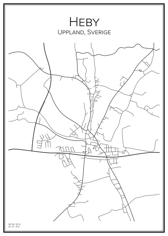 Stadskarta över Heby | Handritade stadskartor och posters