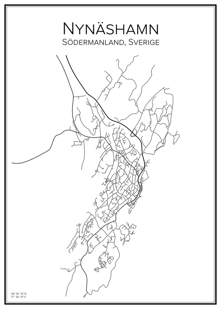 Stadskarta över Nynäshamn | Handritade stadskartor och posters