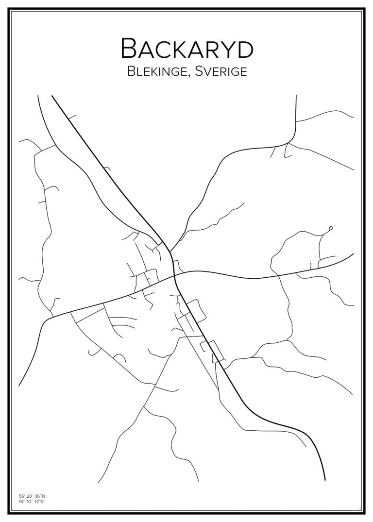 Stadskarta över Backaryd | Handritade stadskartor och posters