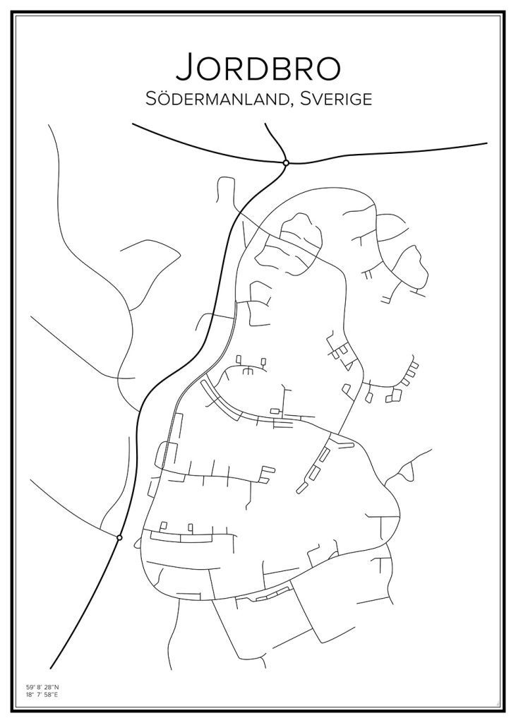 Stadskarta över Jordbro | Handritade stadskartor och posters