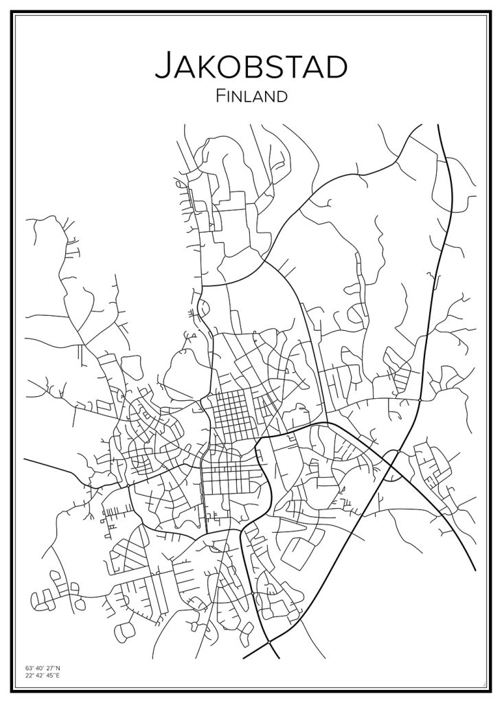 Stadskarta över Jakobstad / Pietarsaari | Handritade stadskartor