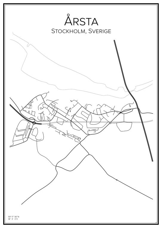Stadskarta över Årsta | Handritade stadskartor och posters