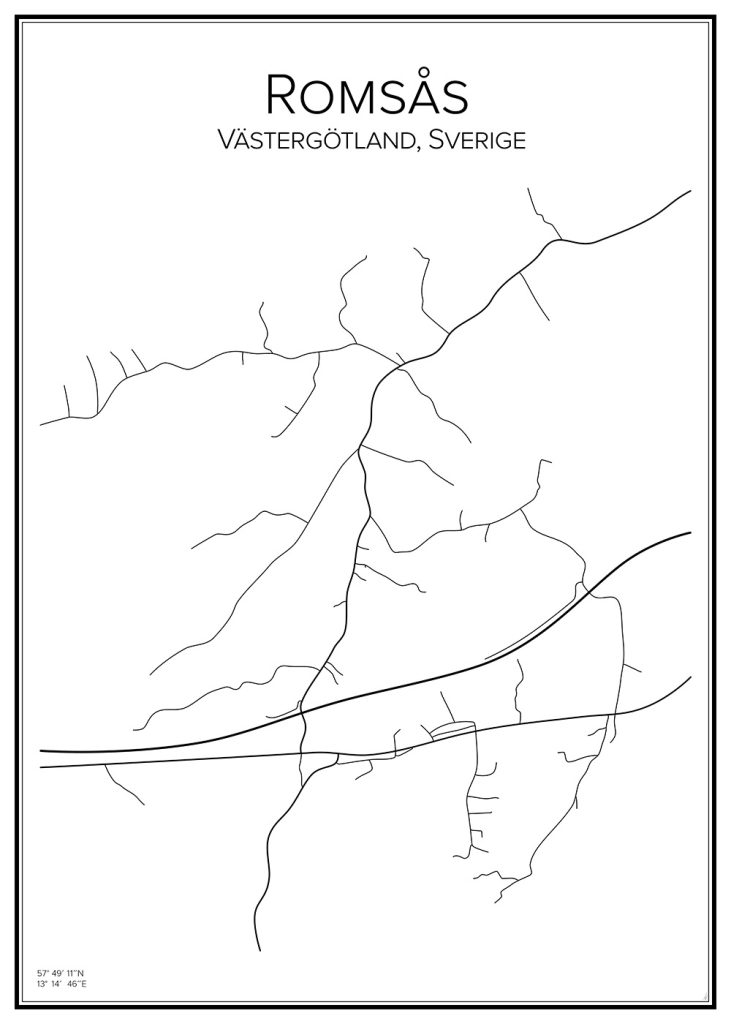 Stadskarta över Romsås | Handritade stadskartor och posters