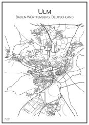 Stadskarta över Ulm | Handritade stadskartor och posters