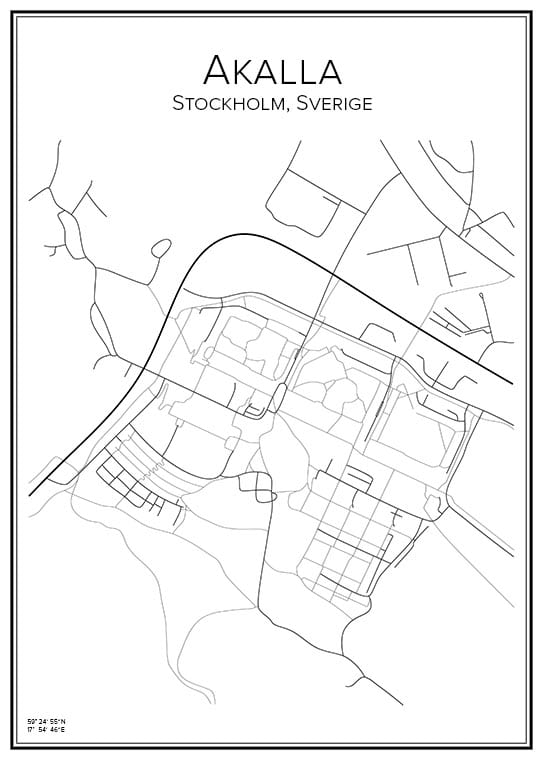 Stadskarta över Akalla | Handritade stadskartor och posters