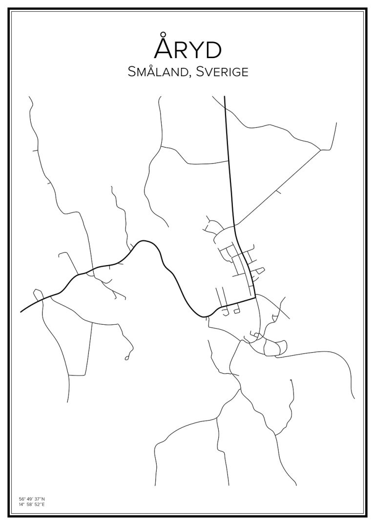 Stadskarta över Åryd | Handritade stadskartor och posters
