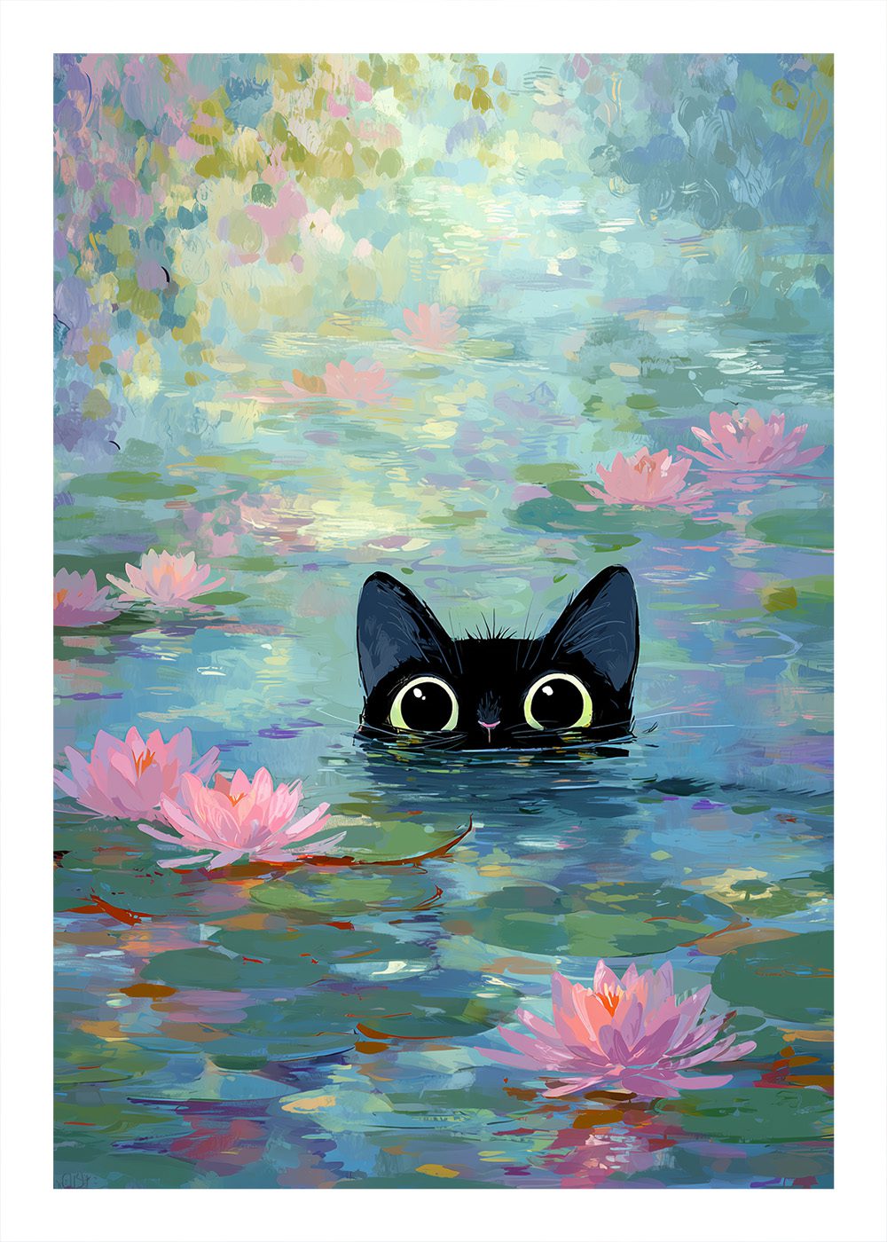 Water Lily Cat Poster | Konstnärlig kattposter | Madde Design